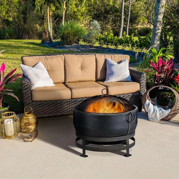 Oil Rubbed Bronze 28" Wood Burning Outdoor Fire Pit With Kettle Design ...
