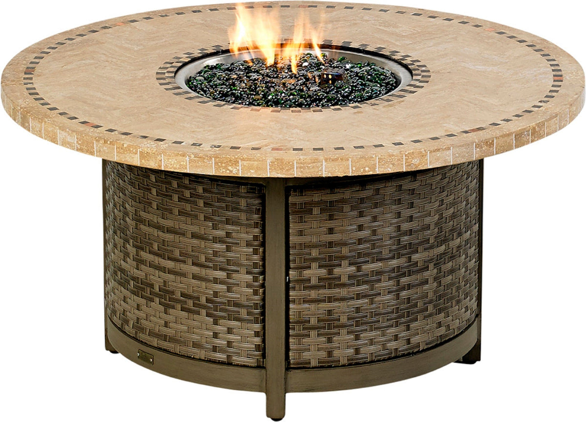 Bermuda Platinum 48" Travertine Round Gas Burning Fire Table– Fire Pits ...